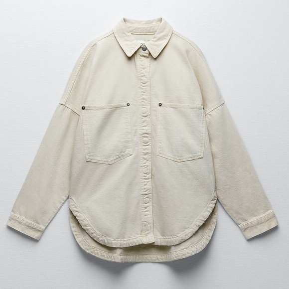 Zara | Jackets & Coats | Zara Woman Off White Wash Oversized Jean Denim ...